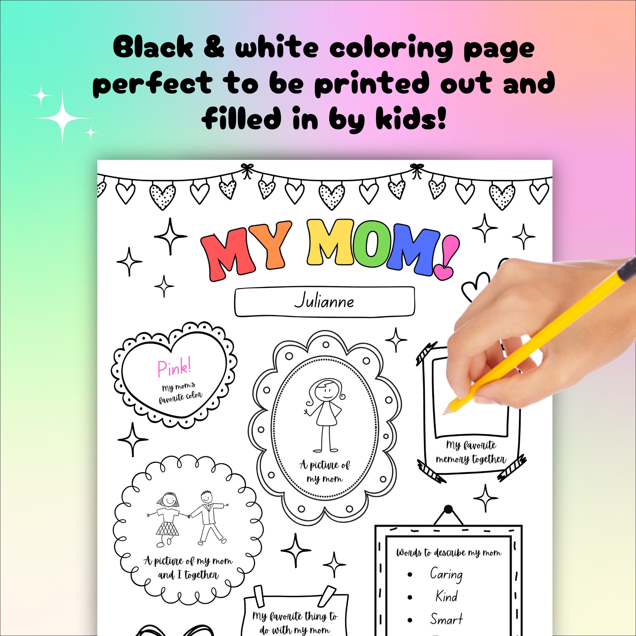 Mother's Day Printable, All About My Mom Worksheet, Mother's Day ...