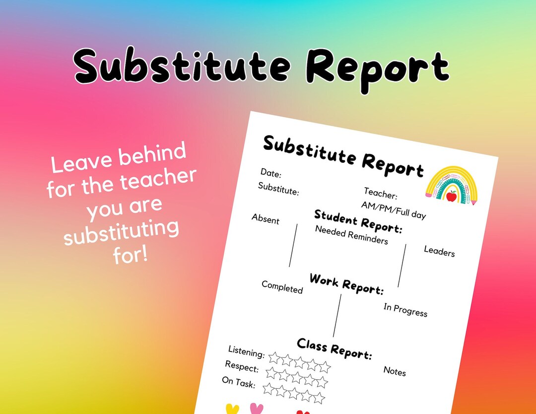 Substitute Report, While You Were Away, Rainbow, Boho, Substitute Notes ...