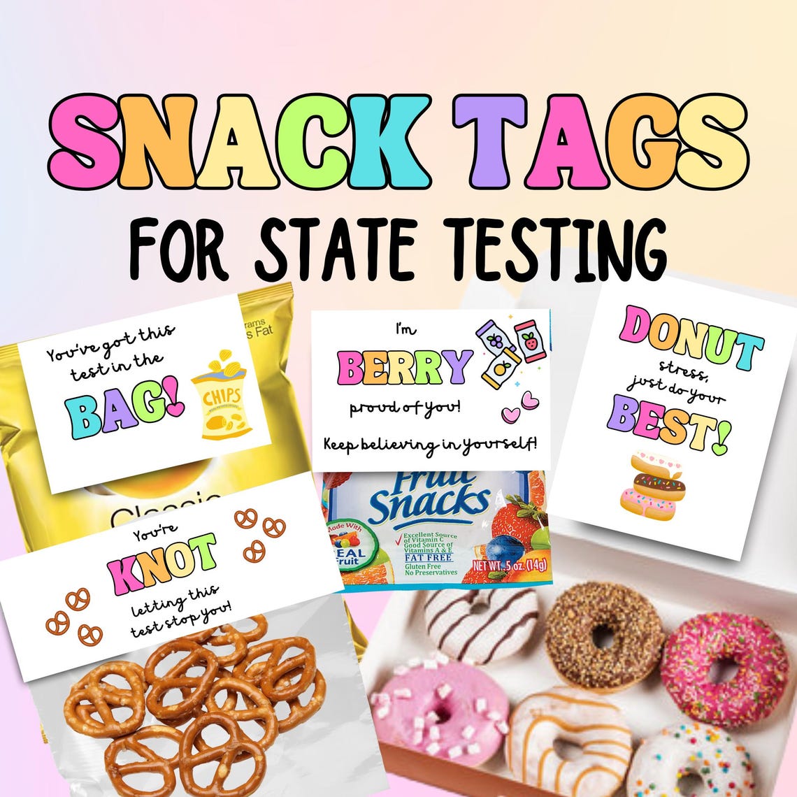 State Testing Snack Tags, Printable Snack Labels, Goody Bag Toppers for ...