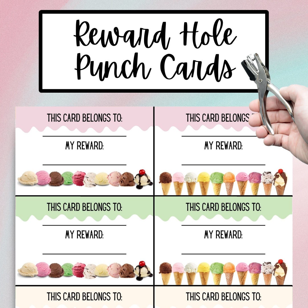 Reward Punch Cards, Ice Cream Themed, Hole Punch Cards, Set of 32 for ...