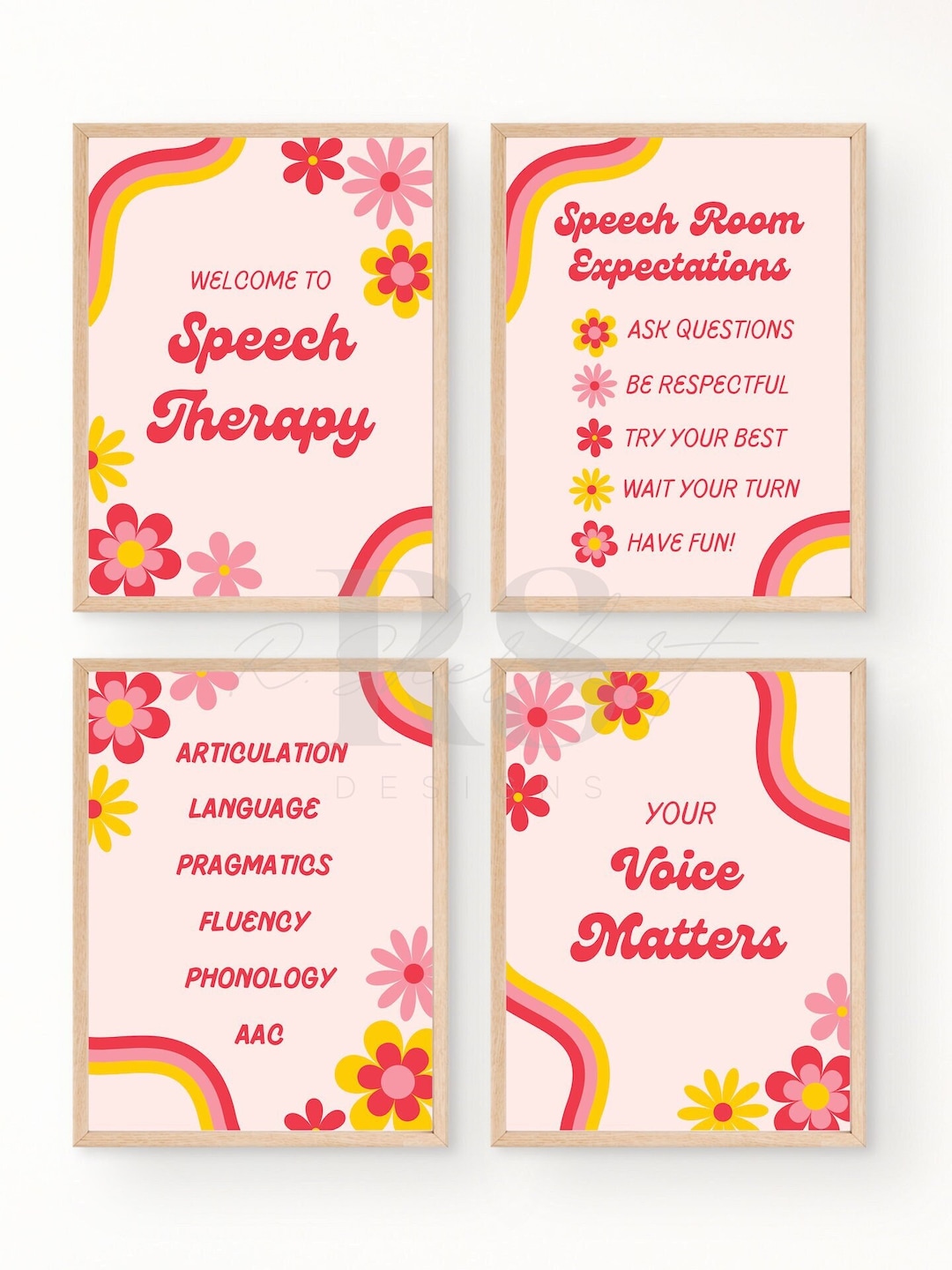 Speech Therapy Prints, Set of 4, Groovy, Retro Decor, for Speech Room ...