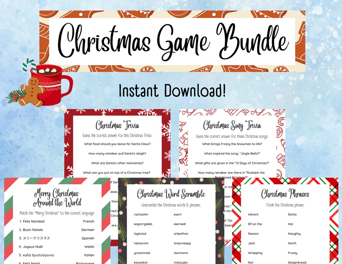 Printable Christmas Game Bundle, Christmas Trivia, Holiday Games, for ...