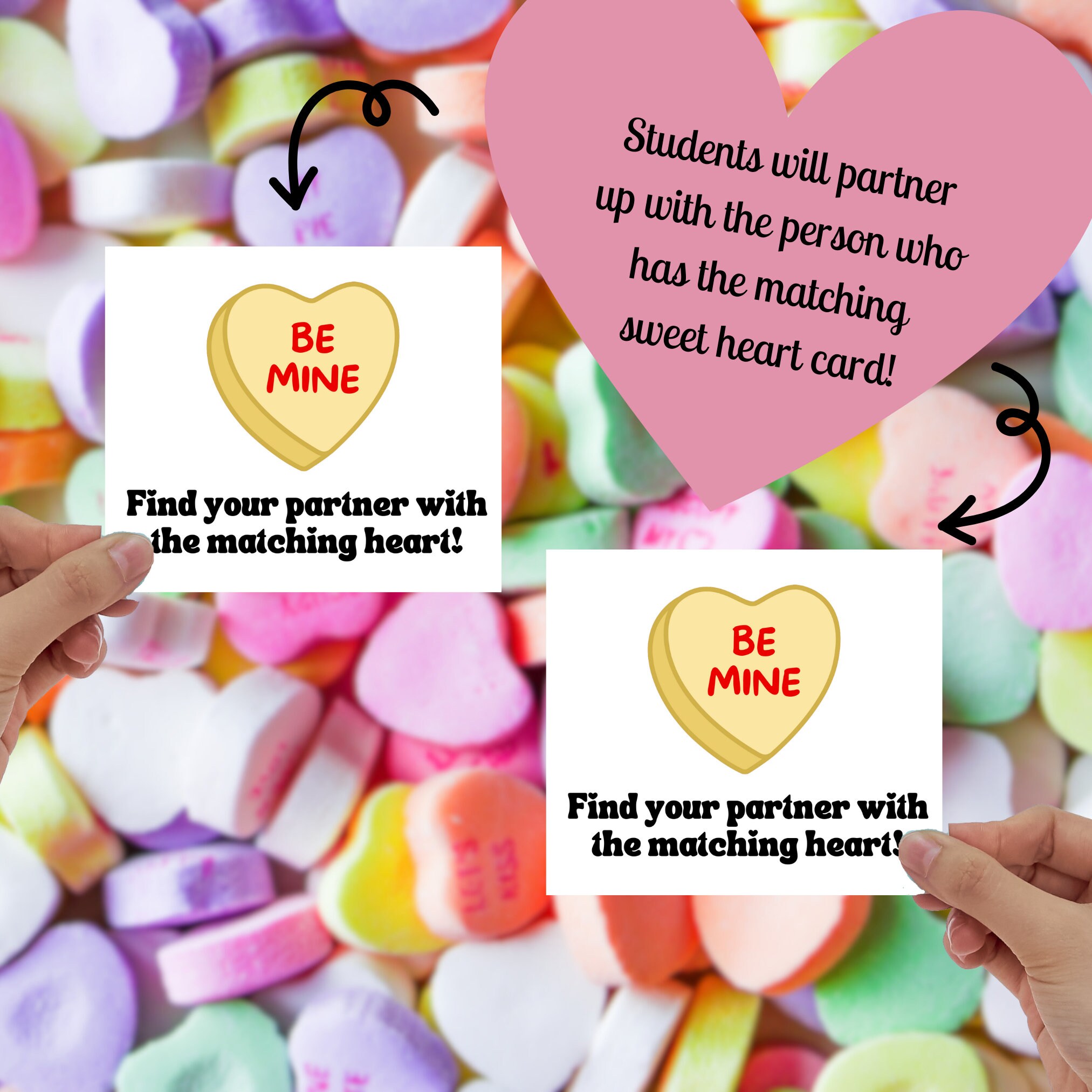 Conversation Heart Partner Pairing Cards, Sweet Heart Candy Matching ...