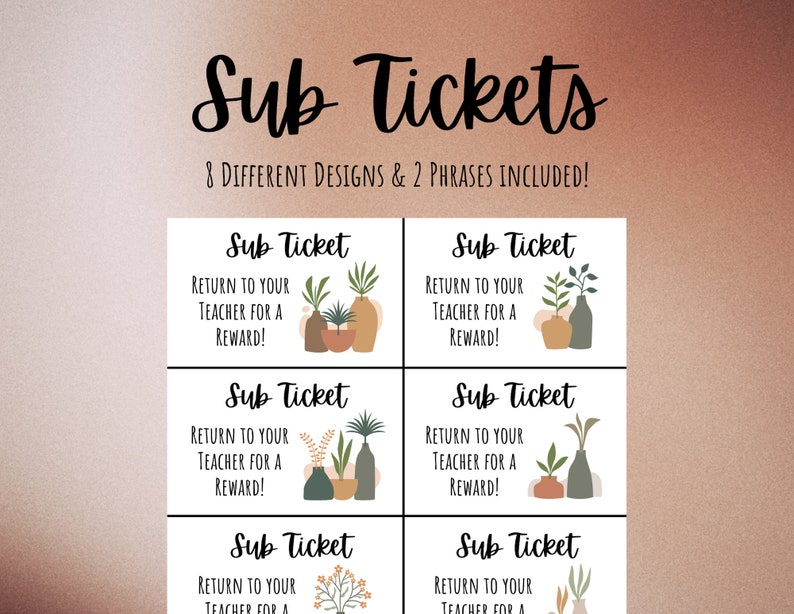Sub Tickets, Boho, Neutral, Plant Themed, Classroom Management ...