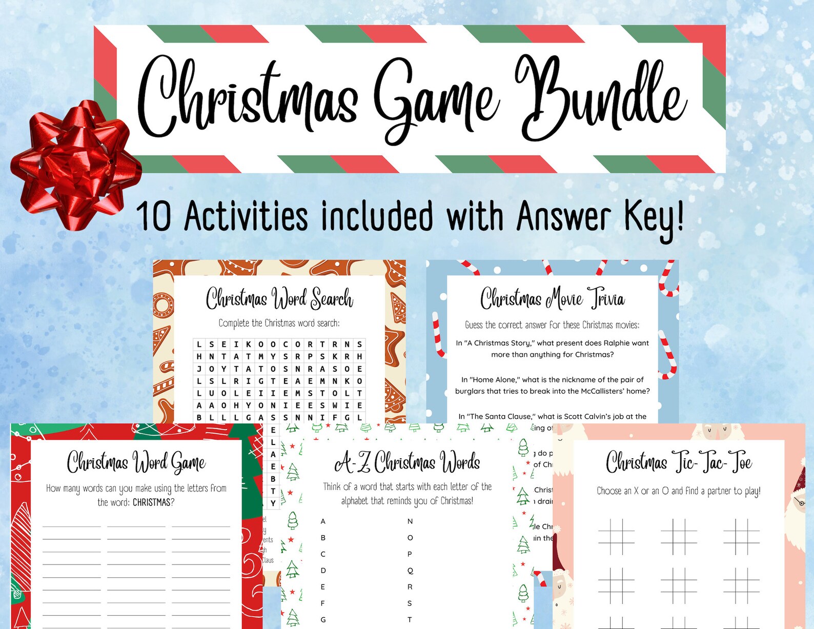 Printable Christmas Game Bundle, Christmas Trivia, Holiday Games, for ...