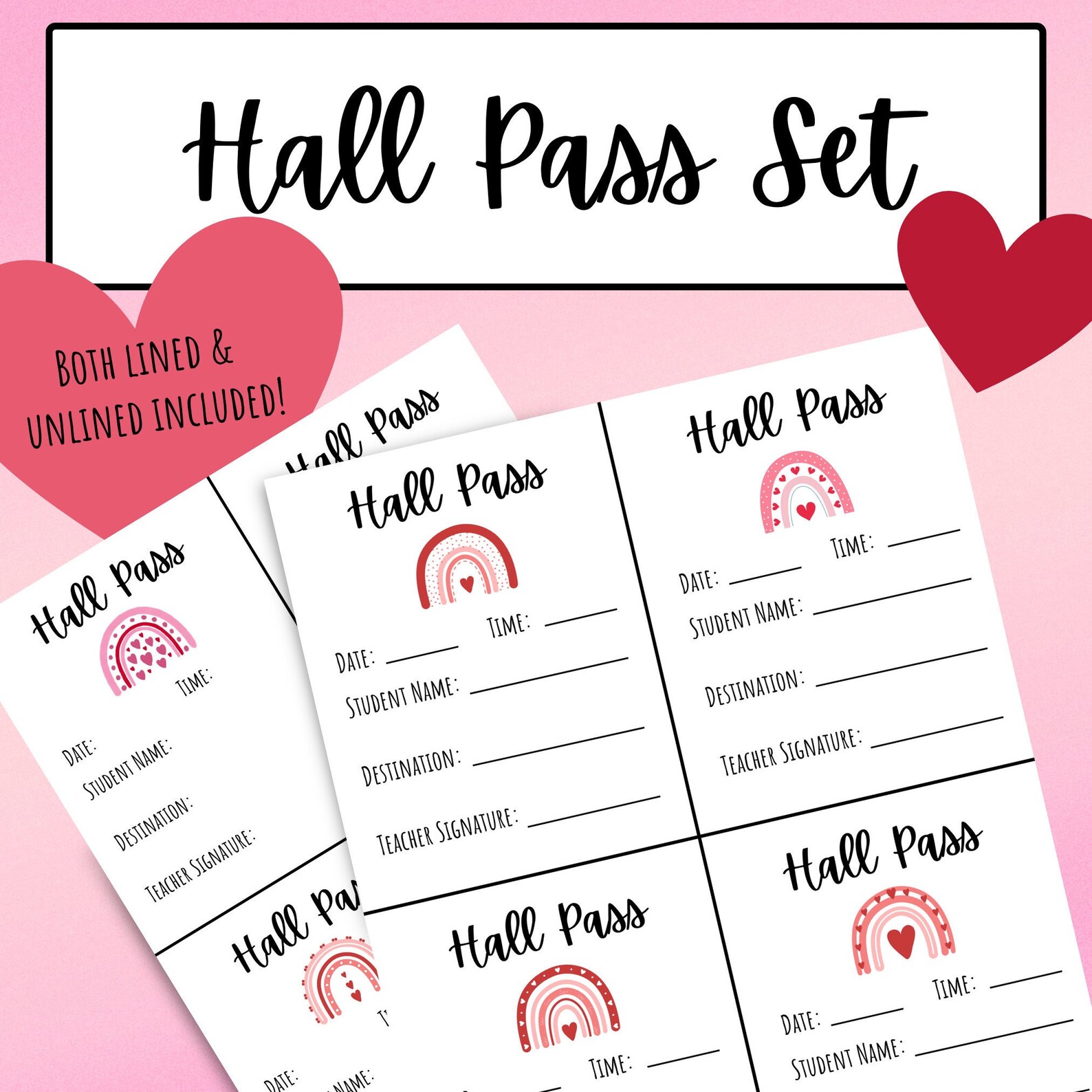 Hall Passes, Hall Pass Set, Printable, Lined & Unlined, Boho Rainbow ...