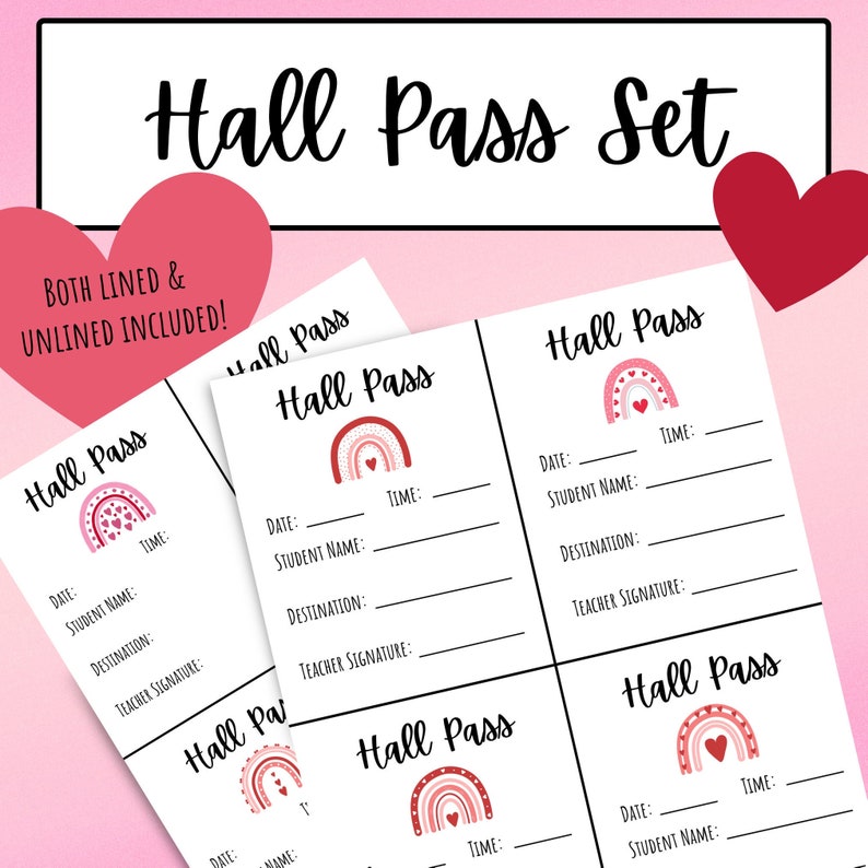 Hall Passes, Hall Pass Set, Printable, Lined & Unlined, Boho Rainbow ...