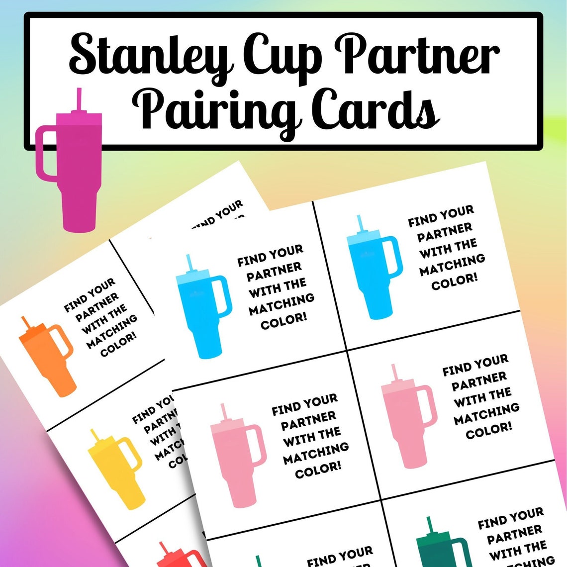 Stanley Cup Themed Partner Pairing Cards, Group Pairing and Matching ...