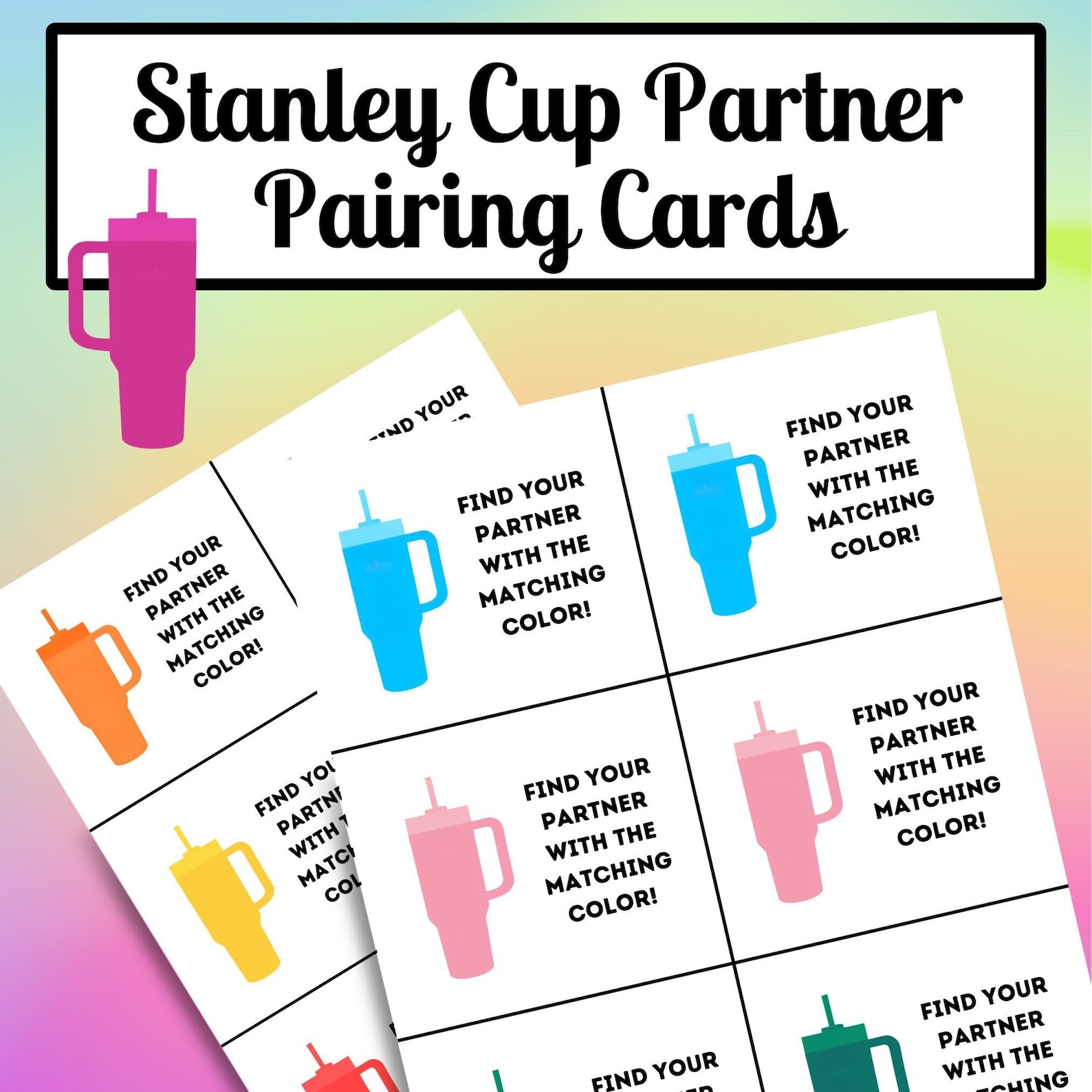Stanley Cup Themed Partner Pairing Cards, Group Pairing and Matching ...