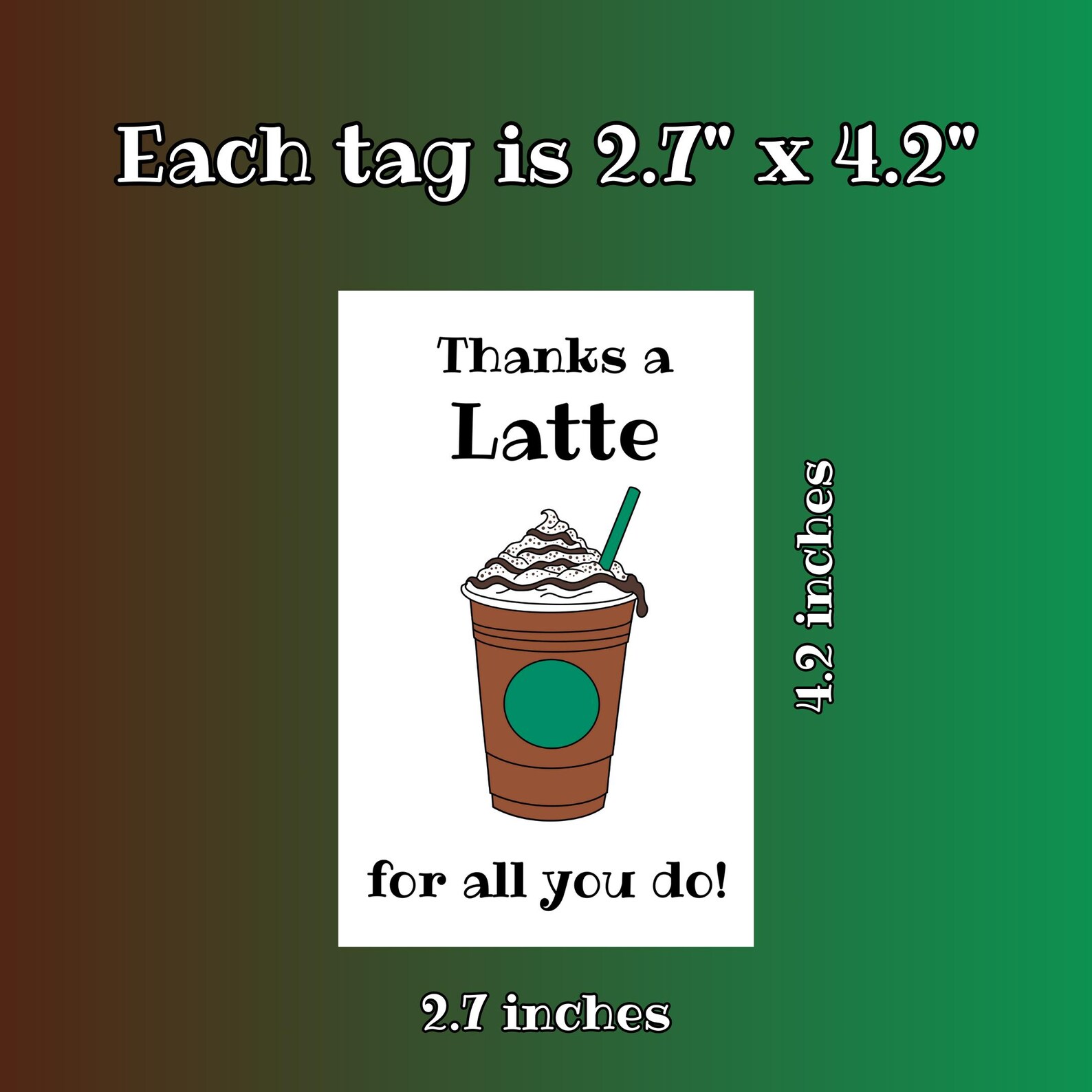 Thanks A Latte Coffee Tag, Starbucks Label, Starbucks Coffee Tag, Treat ...