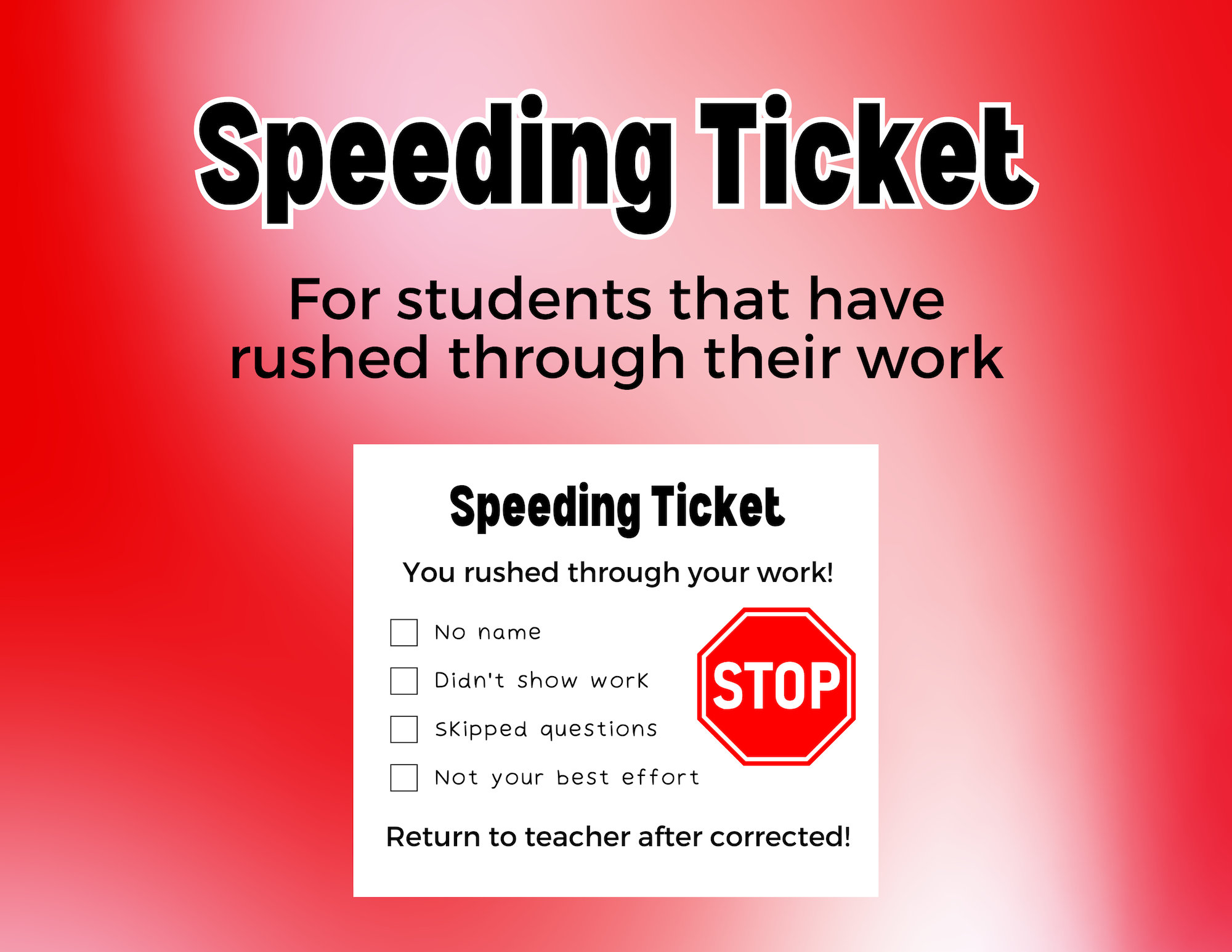 Speeding Ticket, Classroom Management Tool, Back to School Supplies for ...