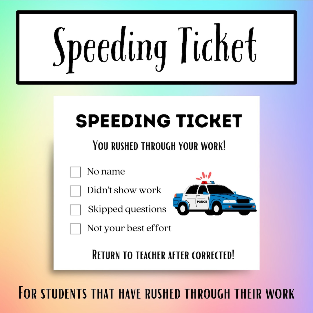 Speeding Ticket, Classroom Management Tool, Back to School Supplies for ...