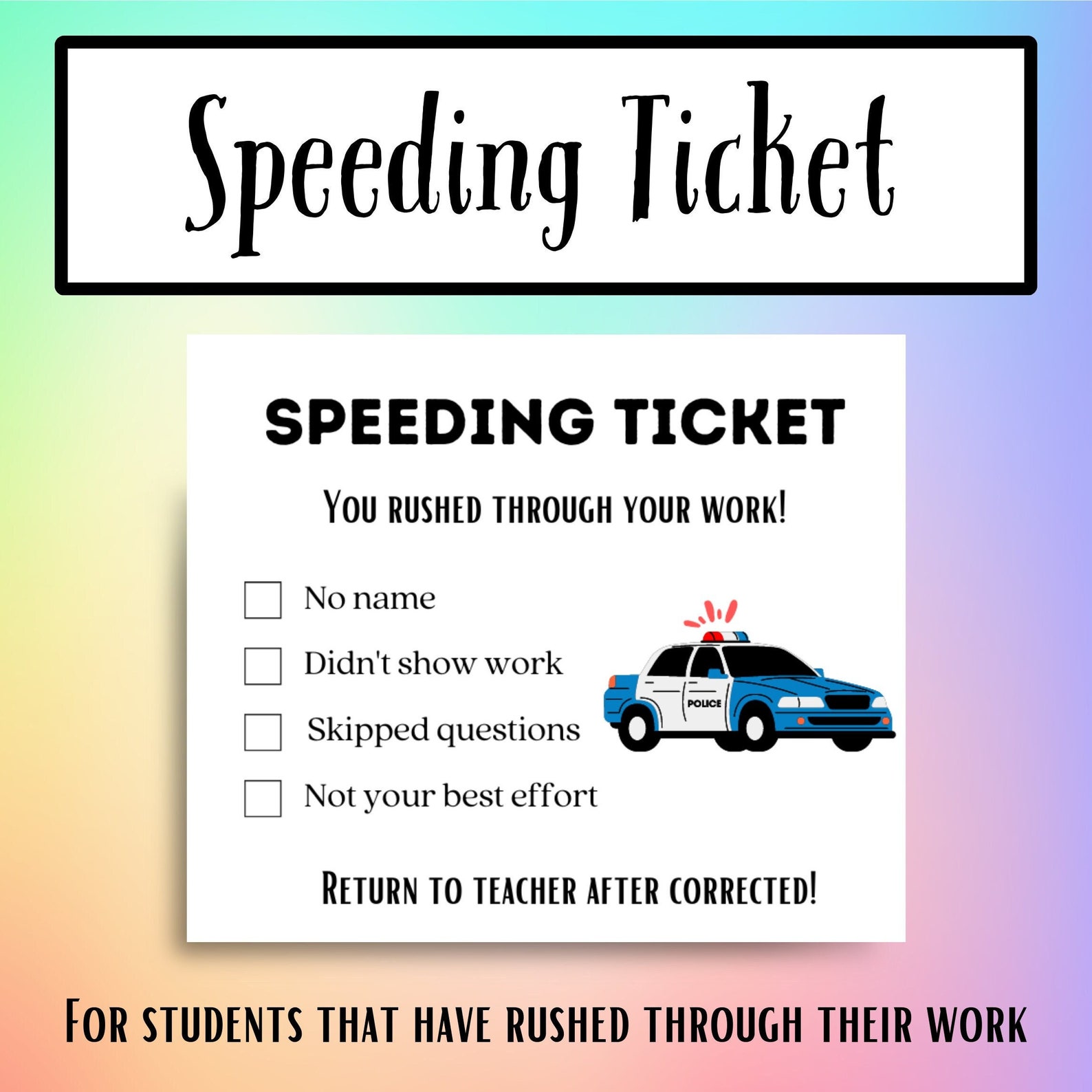 Speeding Ticket, Classroom Management Tool, Back to School Supplies for ...
