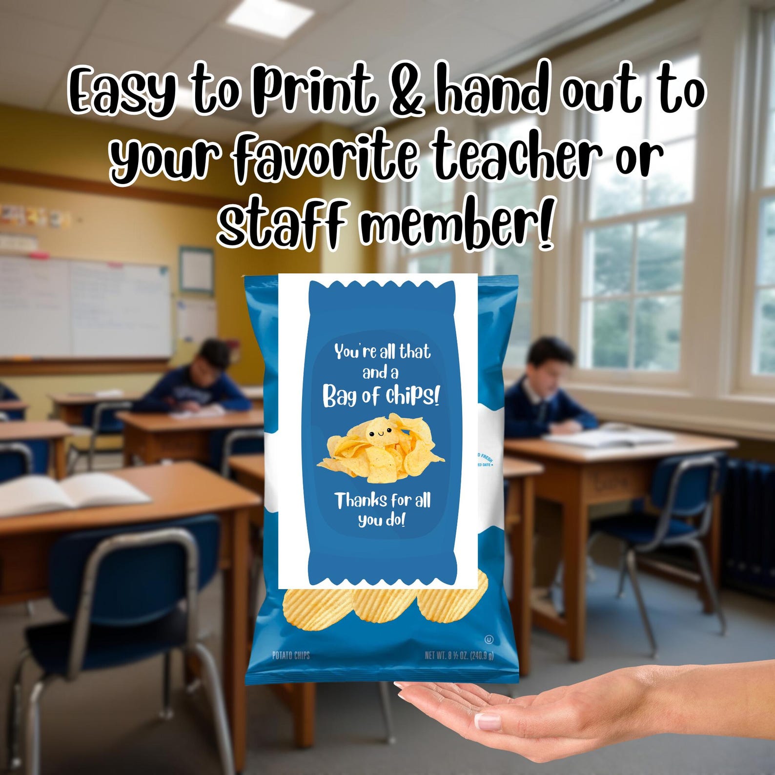 Teacher Appreciation Snack Tag, Teacher Treat Tag, Chip Bag Tag, Chips ...