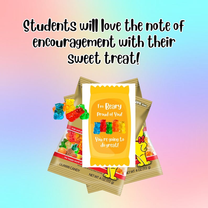Testing Day Snack Tag, Classroom Treat Tag, Gummy Bears, Gummy Bear ...
