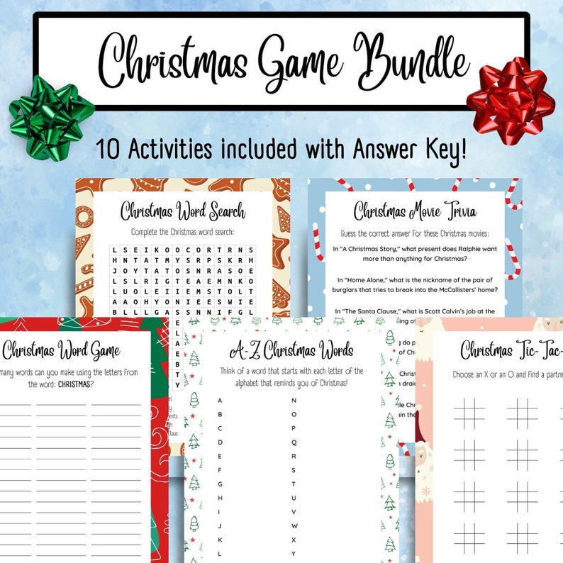 Printable Christmas Game Bundle, Christmas Trivia, Holiday Games, for ...