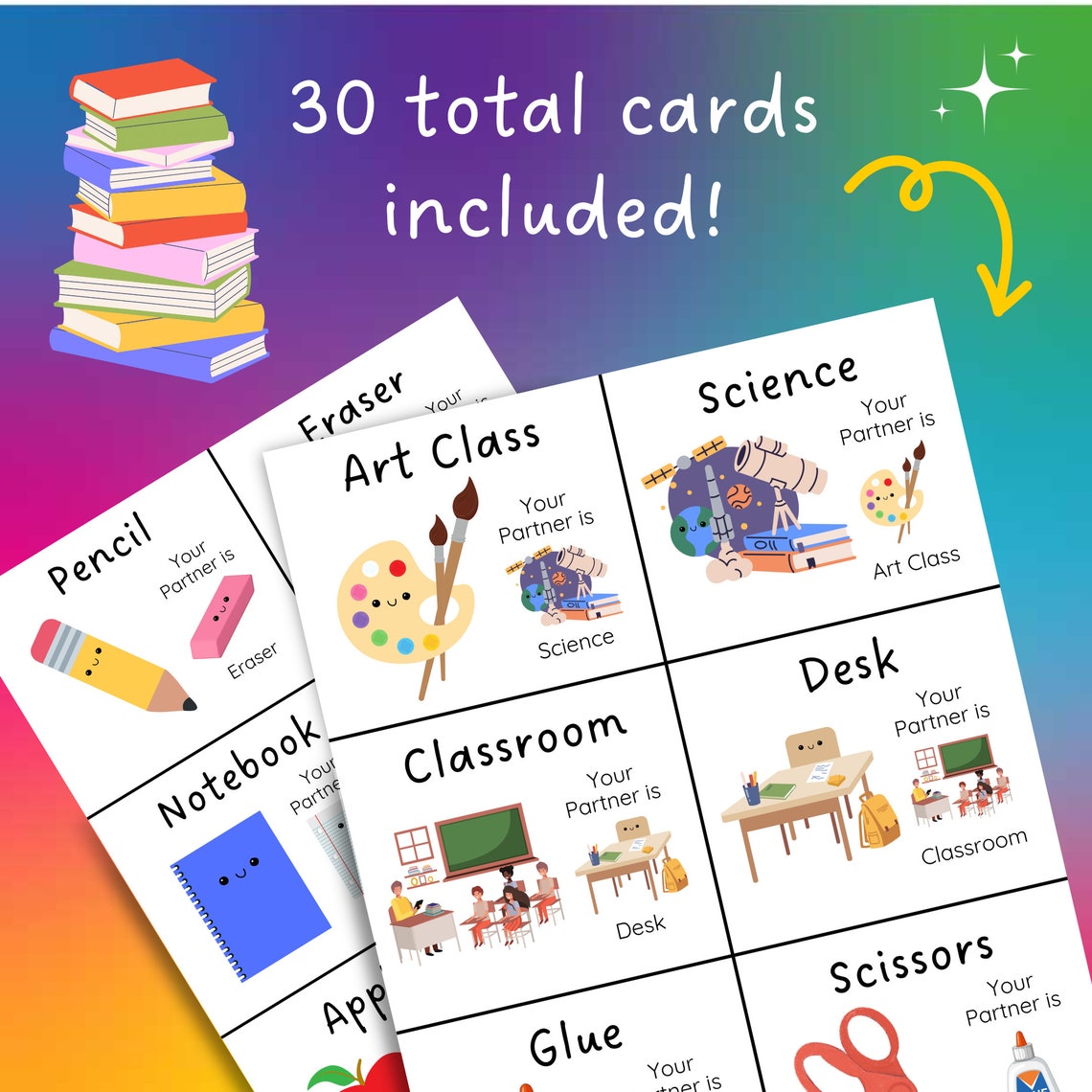 Partner Pairing Cards, Back to School Partner Pairing Cards, Group ...