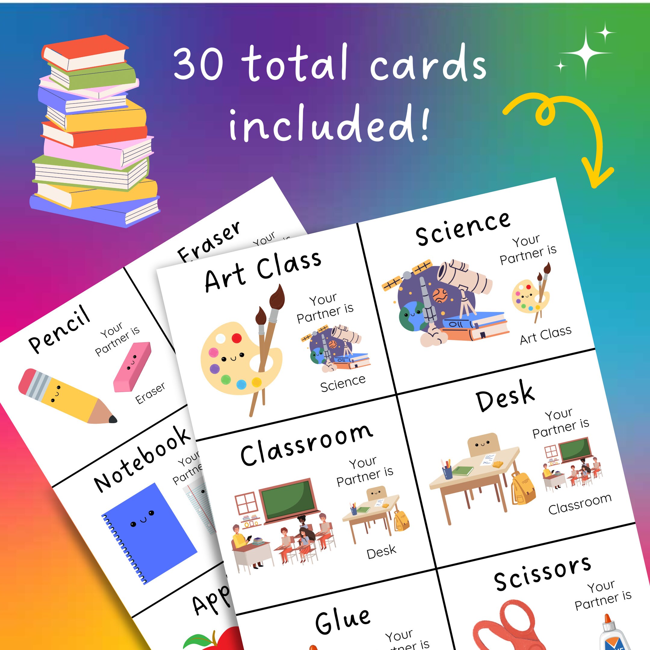Partner Pairing Cards, Back to School Partner Pairing Cards, Group ...
