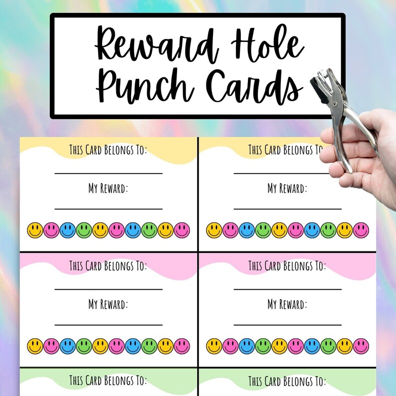 Reward Punch Cards, Smiley Face Themed, Hole Punch Cards, Set of 32 for ...