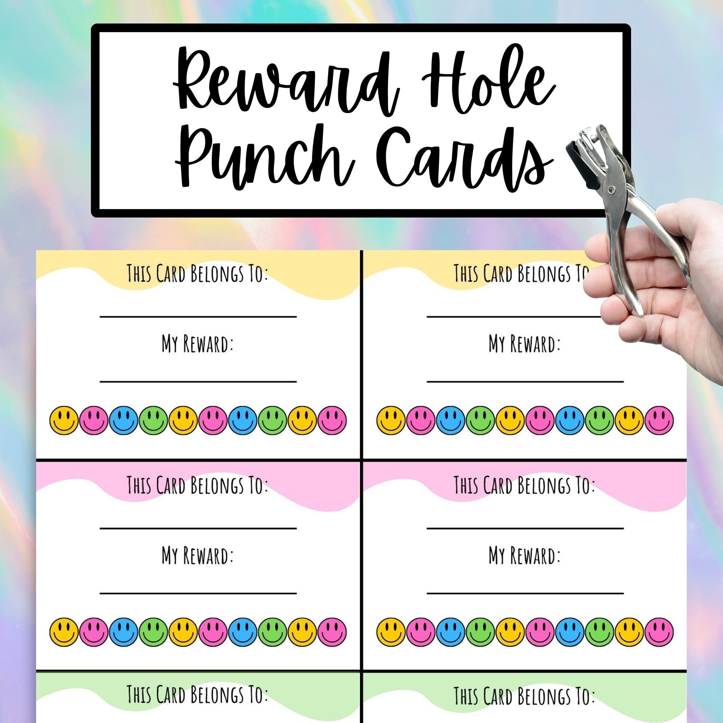 Reward Punch Cards, Smiley Face Themed, Hole Punch Cards, Set of 32 for ...