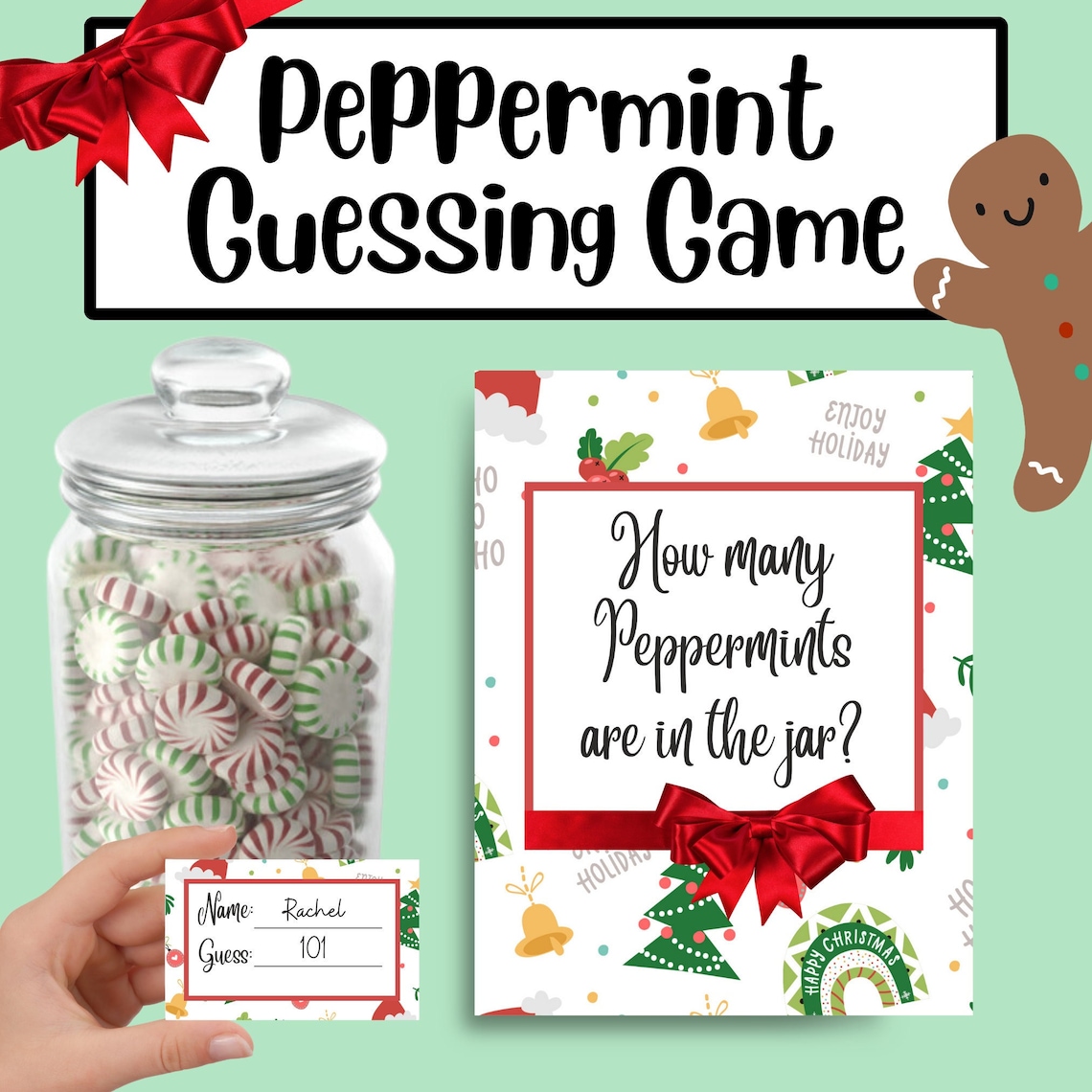 Christmas Party Game, How Many Kisses Guessing Game, Christmas, Holiday ...