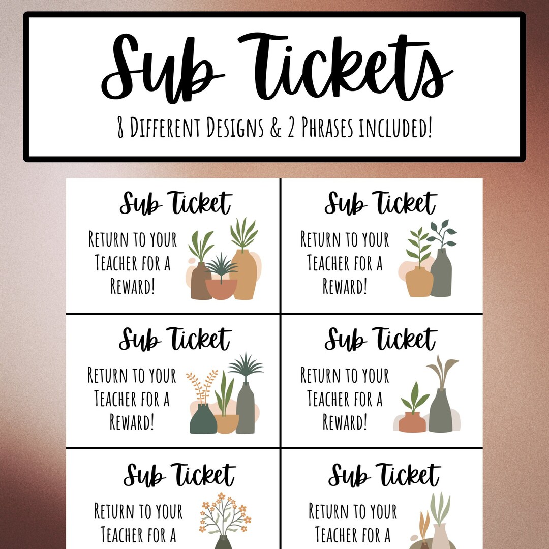 Sub Tickets, Boho, Neutral, Plant Themed, Classroom Management ...