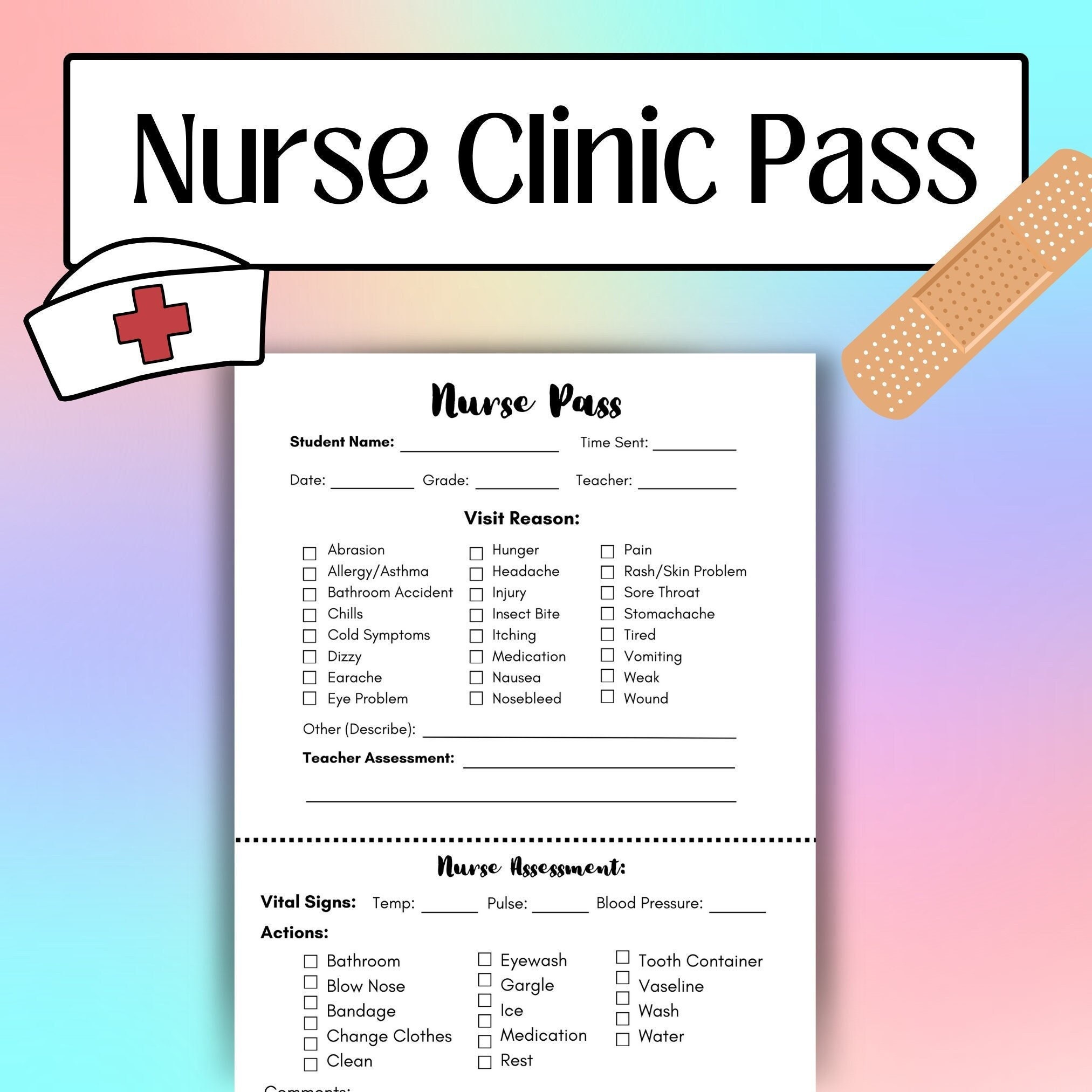 School Nurse Clinic Pass Pass For Nurses Office School Nurse Resources Printable Nurse Pass