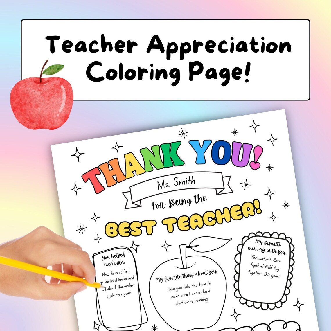 Teacher Appreciation Coloring Page, Teacher Appreciation Gift, Teacher ...