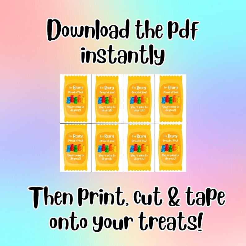 Testing Day Snack Tag, Classroom Treat Tag, Gummy Bears, Gummy Bear ...