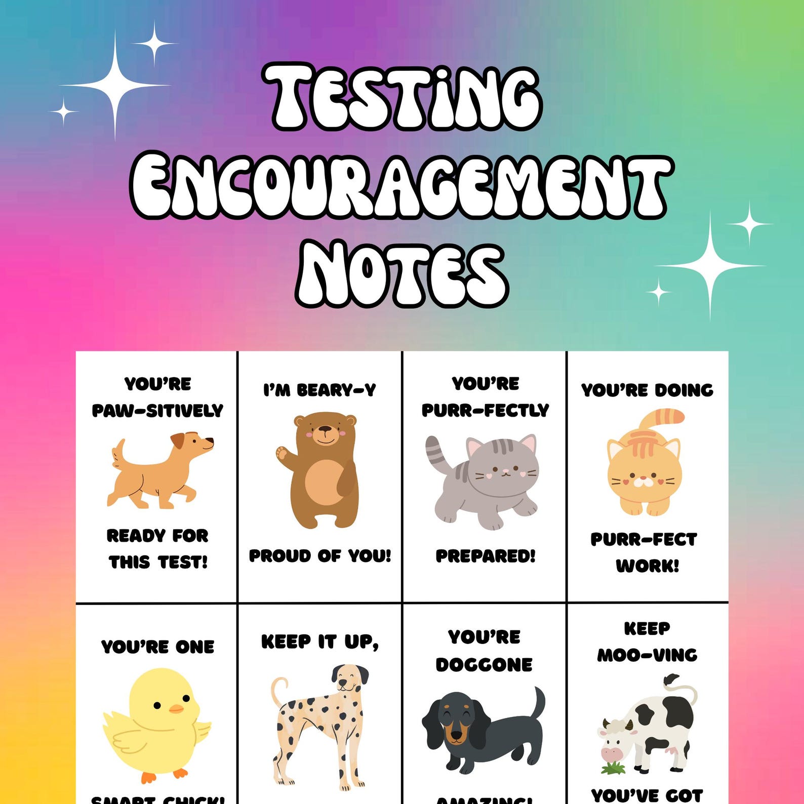 Testing Encouragement Notes, Testing Day Notes, Testing Snack, Animal ...