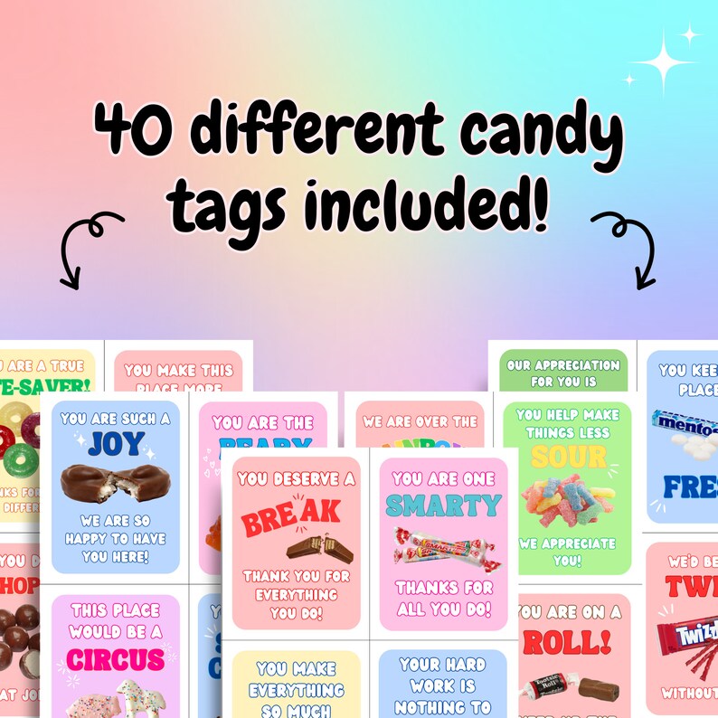 Candy Treat Tags, 40 Candies Included, Printable Treat Tags, Nurse ...