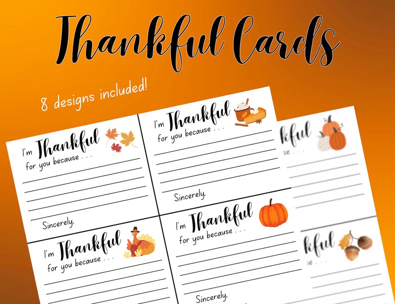 Thankful Cards, Gratitude Cards, Thanksgiving, Set of 8, Thanksgiving ...
