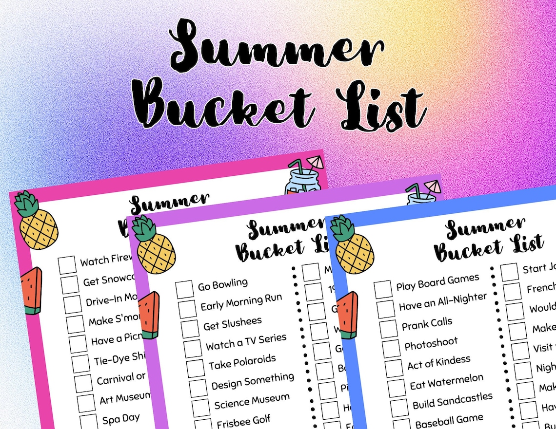 Summer Bucket List, Printable Bucketlist, Fun Summer Ideas, Activities ...