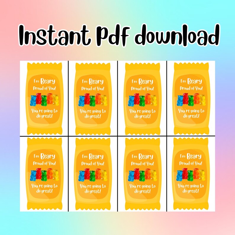 Testing Day Snack Tag, Classroom Treat Tag, Gummy Bears, Gummy Bear ...