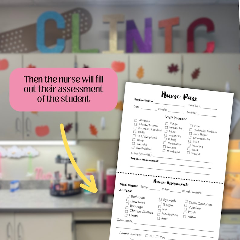 School Nurse Clinic Pass, Pass for Nurse's Office, School Nurse ...