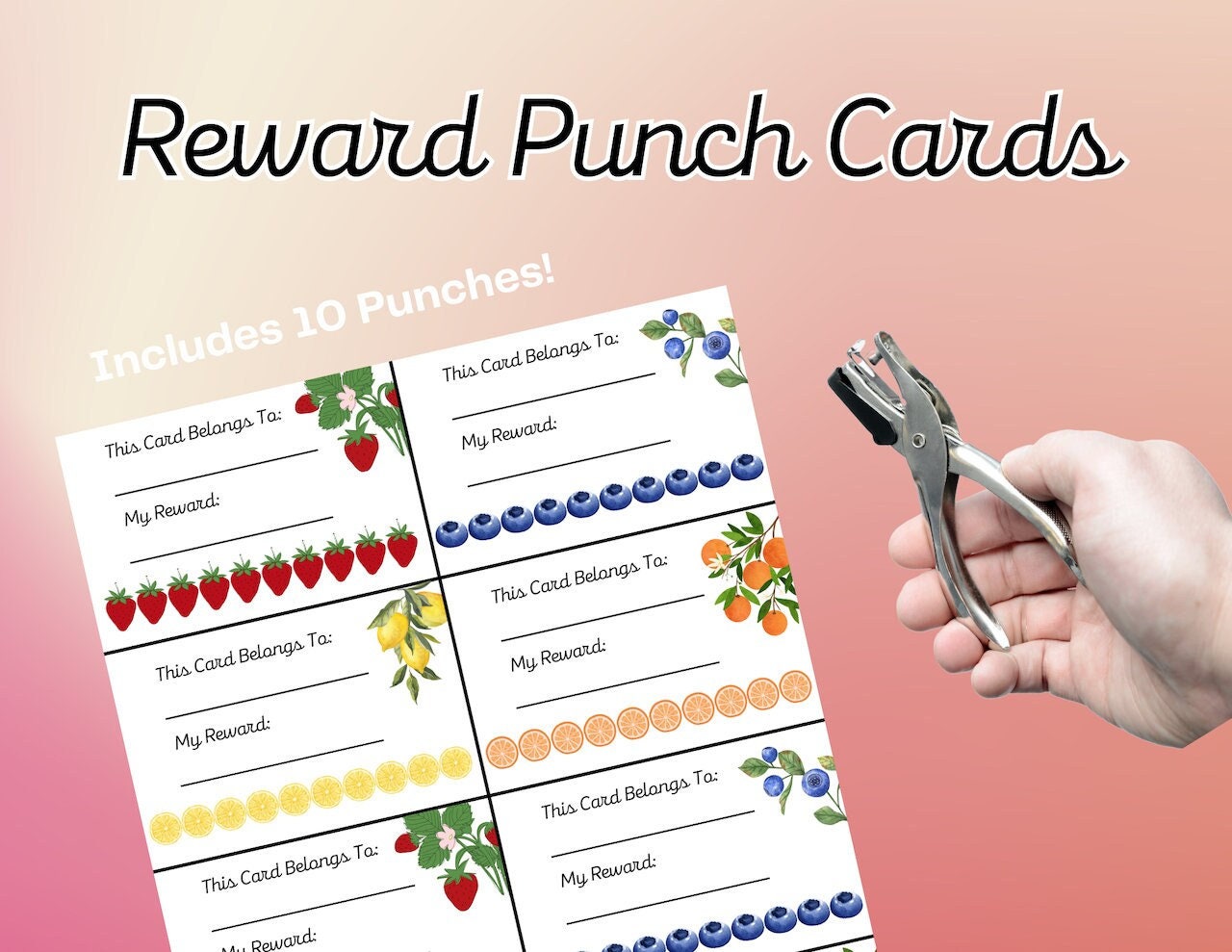 Reward Punch Cards, Fruit Themed, Hole Punch Cards, Set of 32 for ...
