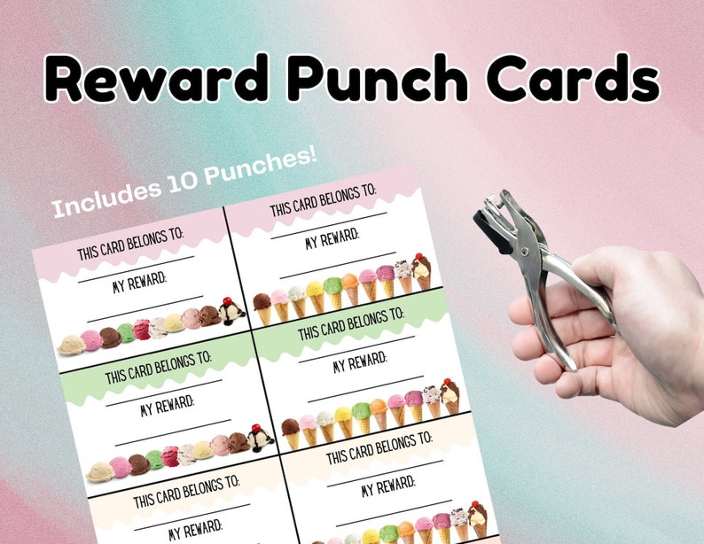 Reward Punch Cards, Ice Cream Themed, Hole Punch Cards, Set of 32 for ...