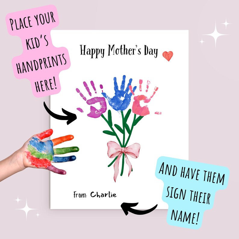 Mother's Day Handprint Card, Flower Handprint Craft, to Mom From Kids ...