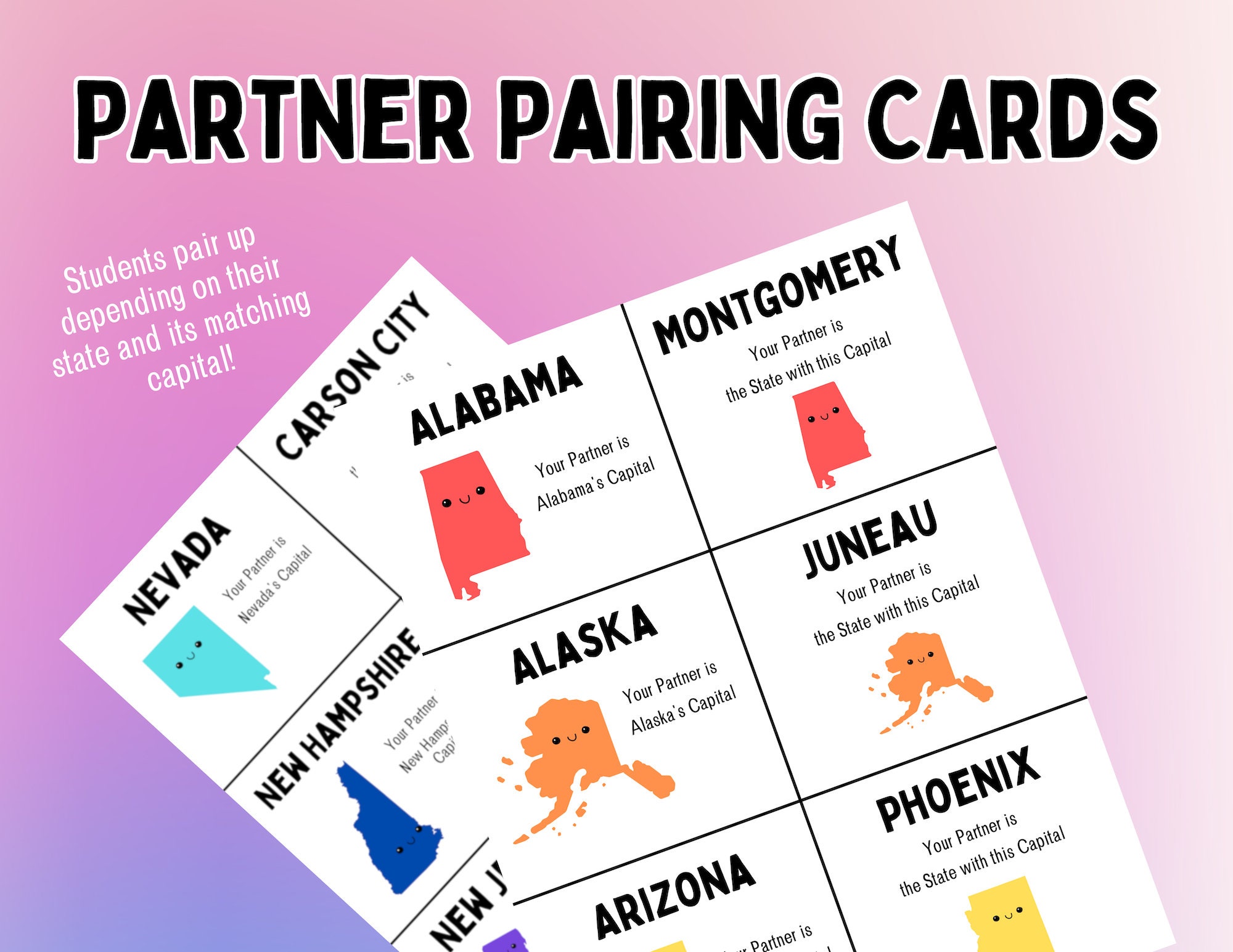 United States Capital Pairing Cards, Partner Pairing Cards, Fifty ...