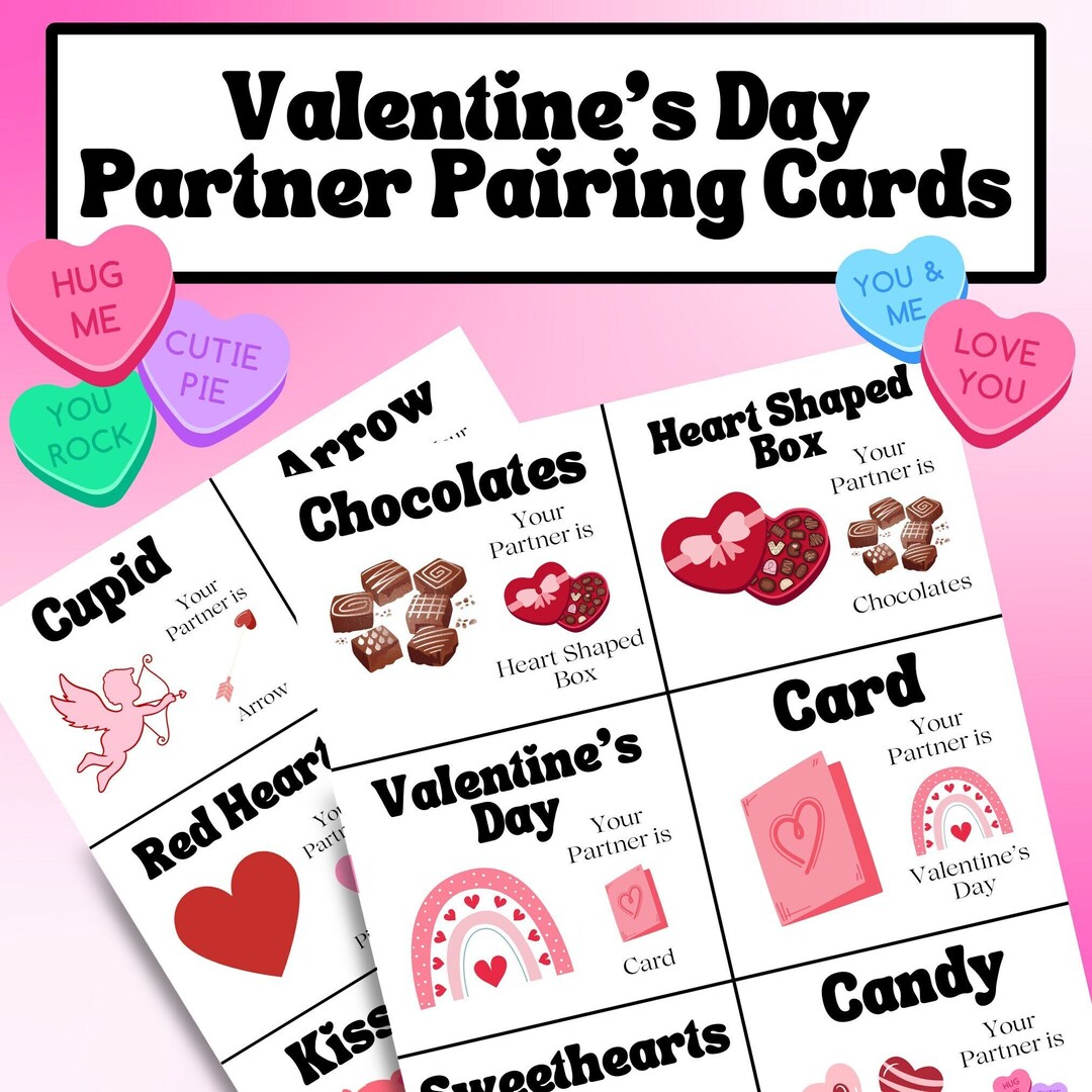 Valentine's Day Partner Pairing Cards, Partner Matching, Group Pairing ...