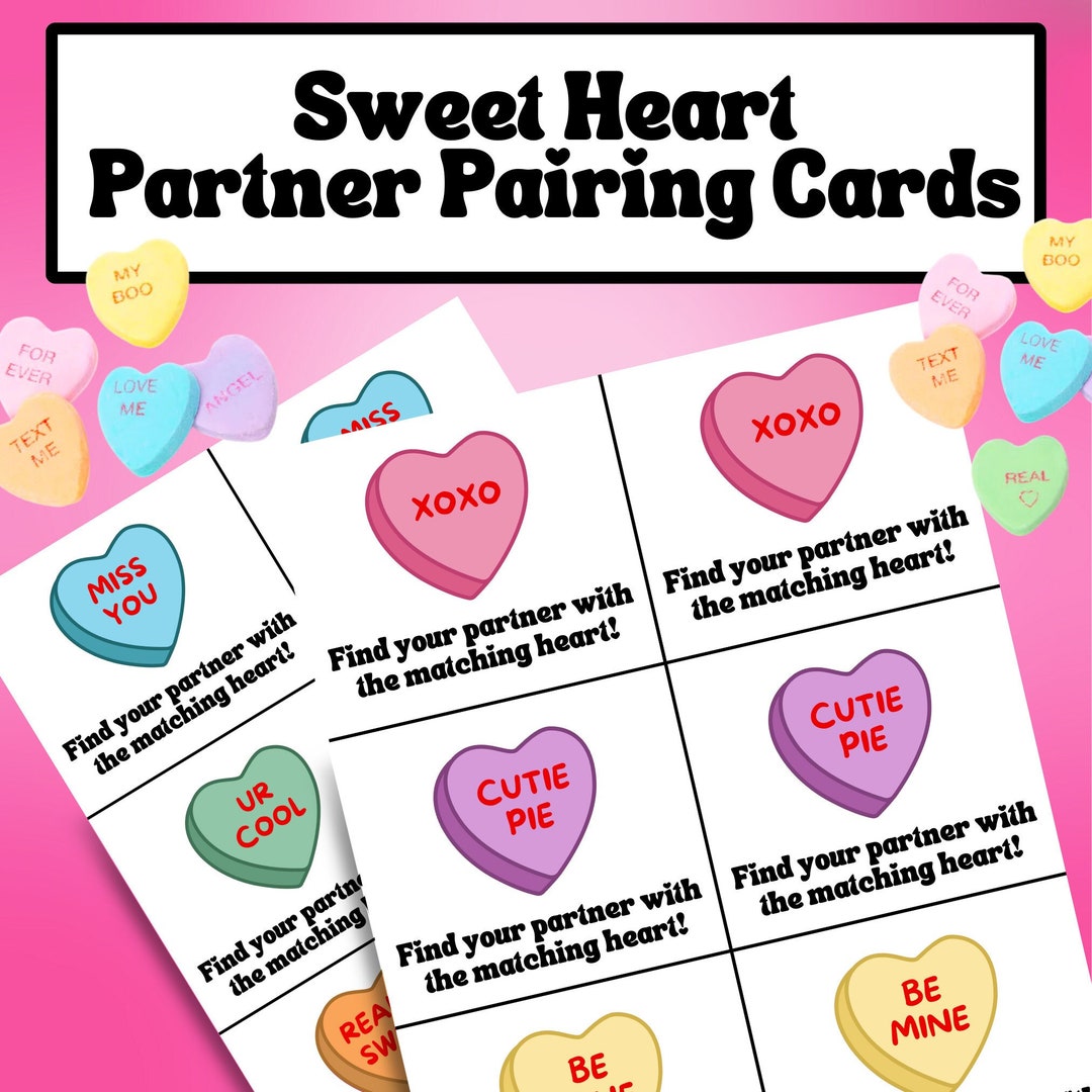 Conversation Heart Partner Pairing Cards, Sweet Heart Candy Matching ...