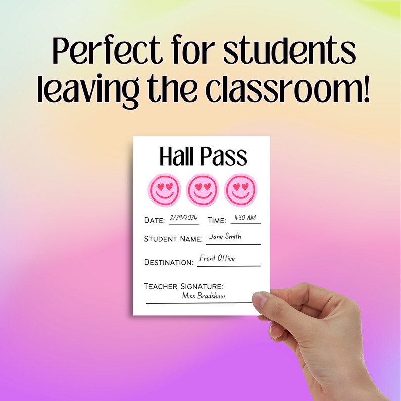 Hall Passes, Preppy Themed Hall Pass Set, Office Pass, Smiley Face ...