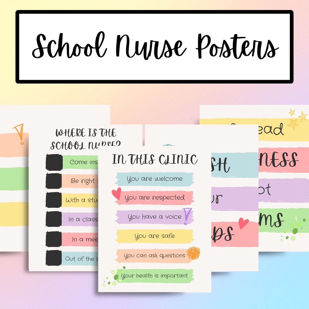 School Nurse Print Bundle, Set of 5, Rainbow Design, Clinic Decor ...