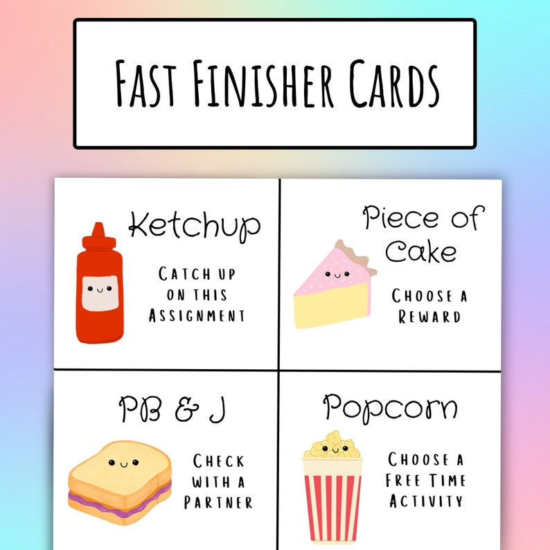 Fast Finisher Cards, Classroom Management Tool, Back to School Supplies ...