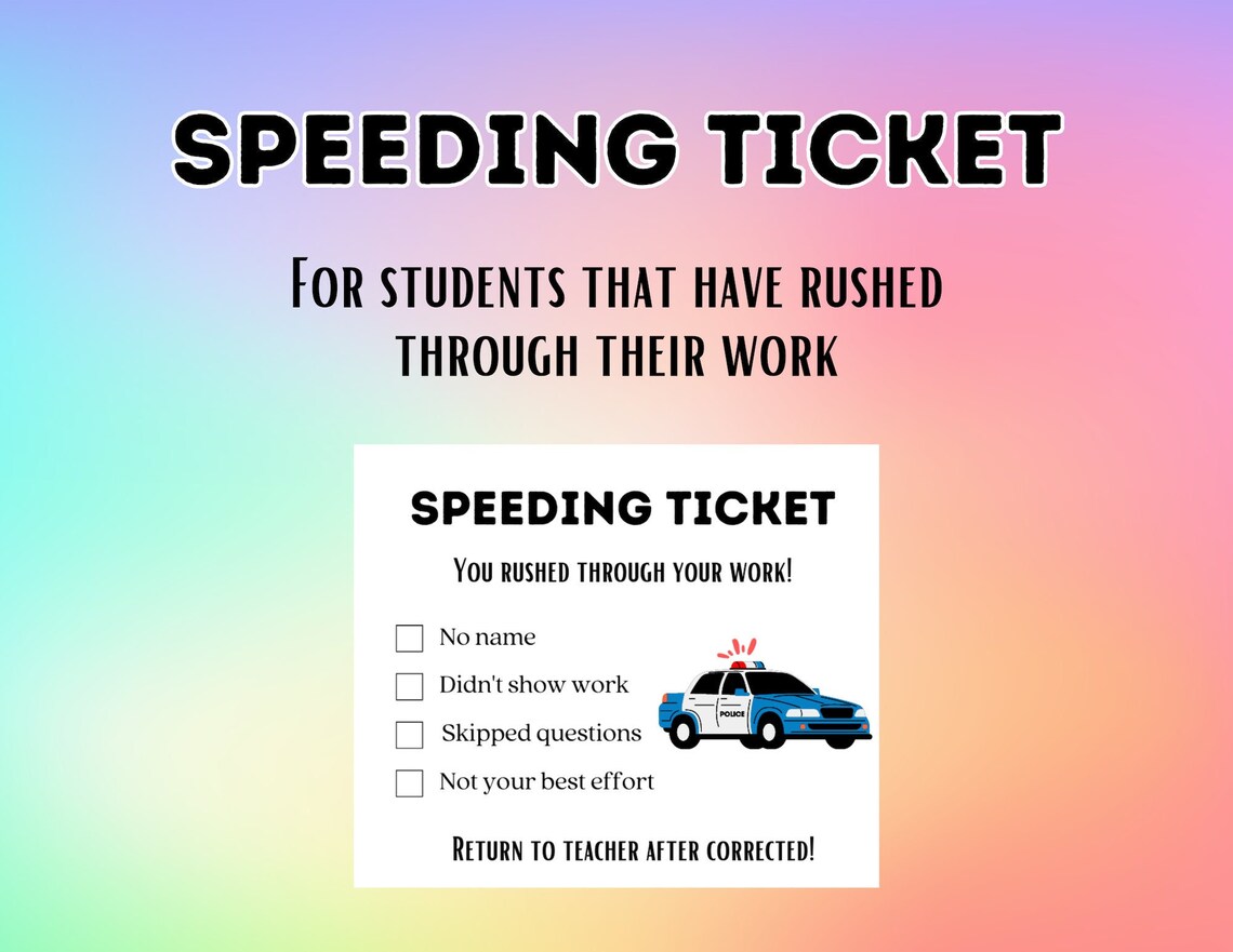 Speeding Ticket, Classroom Management Tool, Back to School Supplies for ...