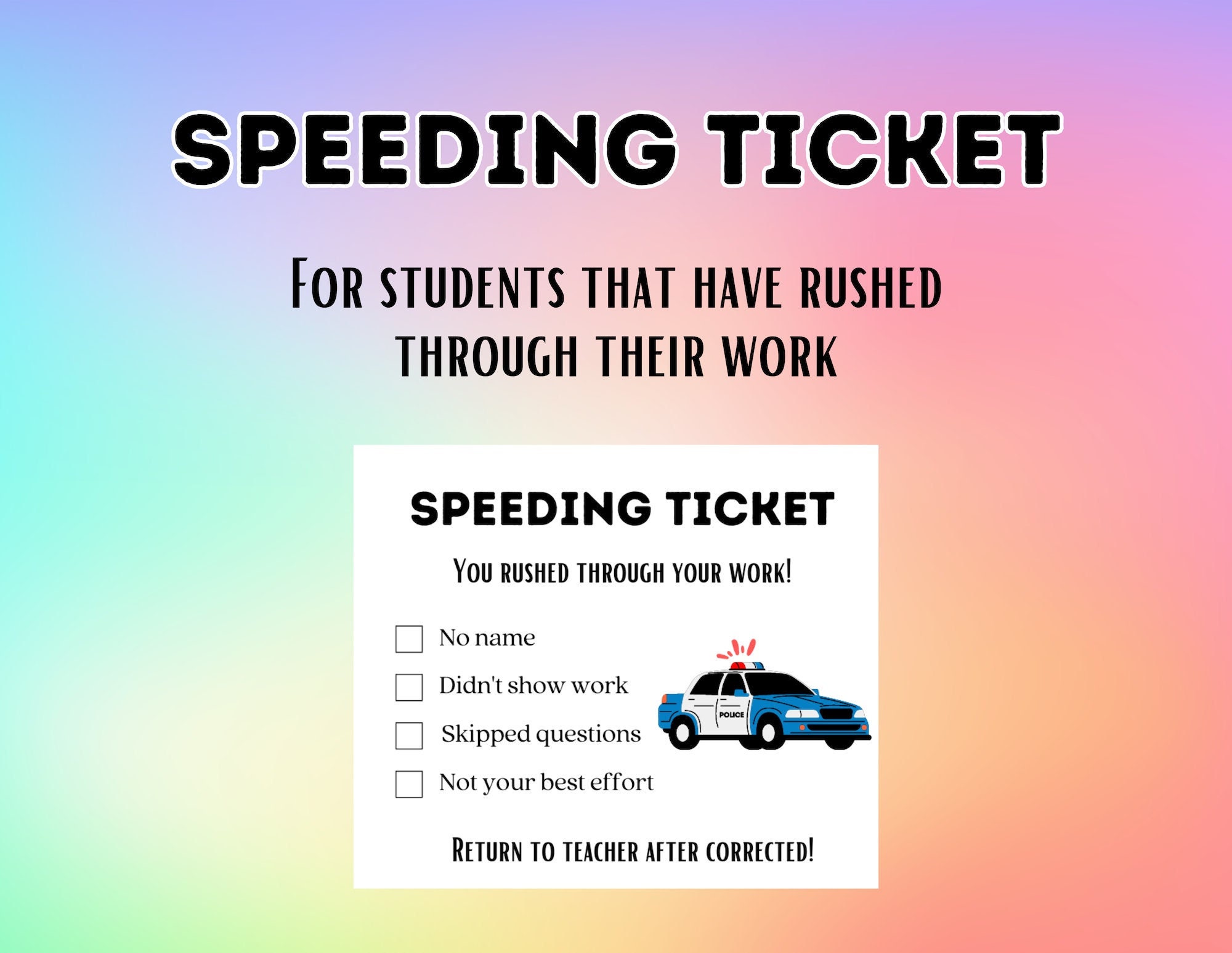 Speeding Ticket, Classroom Management Tool, Back to School Supplies for ...
