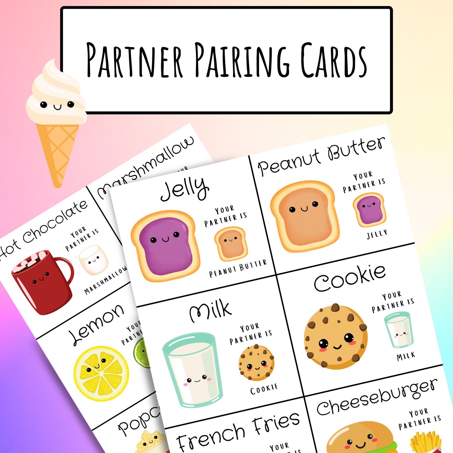 Partner Pairing Cards, Group Pairing and Matching Cards, for Classroom ...