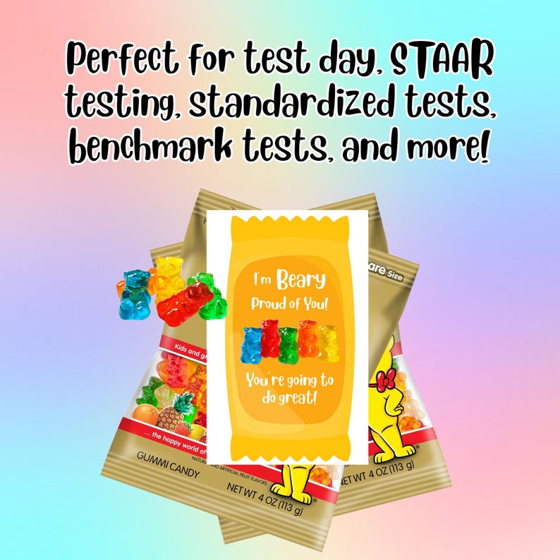 Testing Day Snack Tag, Classroom Treat Tag, Gummy Bears, Gummy Bear ...