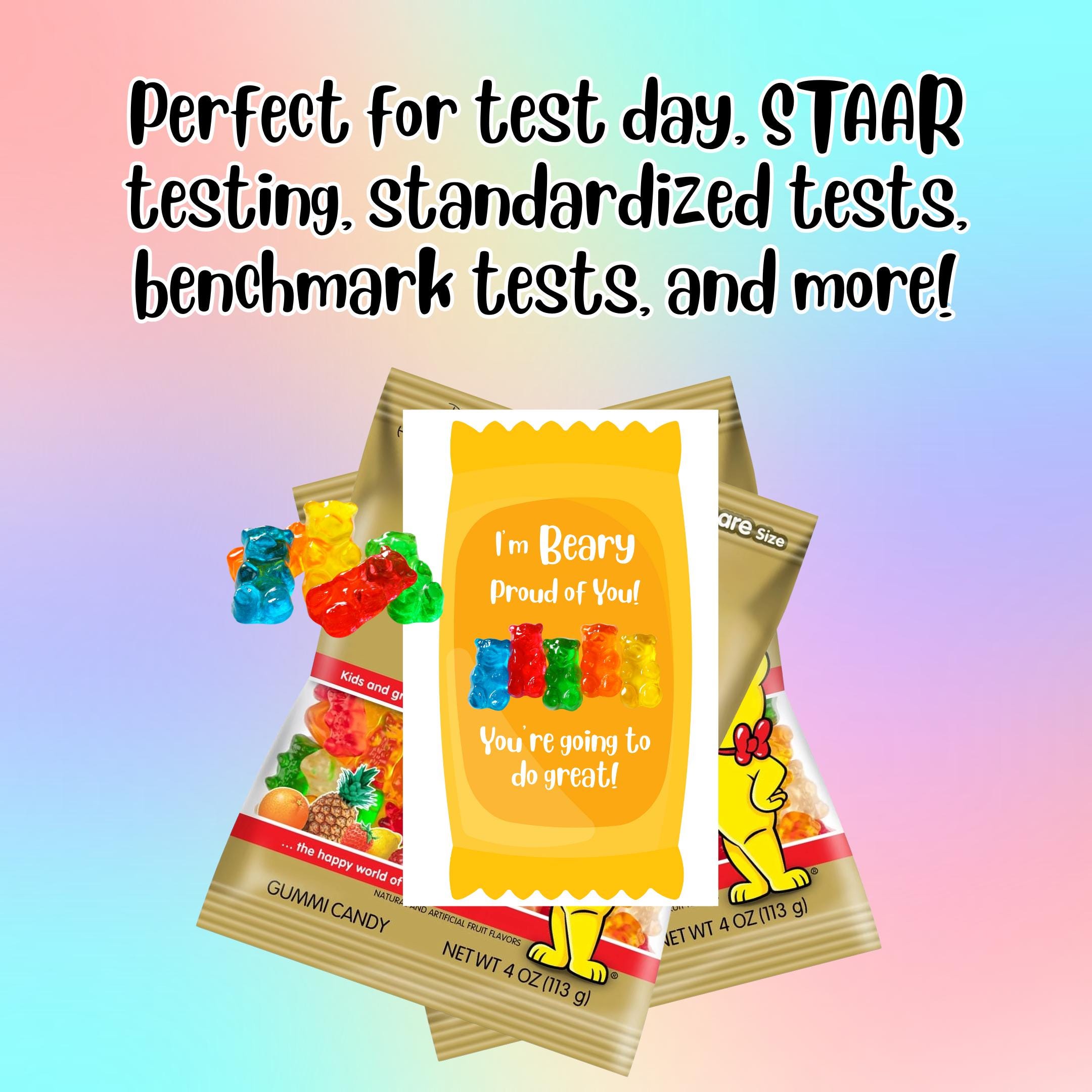 Testing Day Snack Tag, Classroom Treat Tag, Gummy Bears, Gummy Bear ...