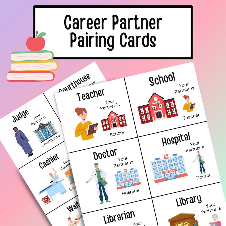 Career Themed Partner Pairing Cards, Group Pairing and Matching Cards ...